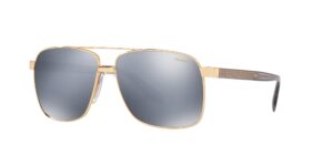 versace man sunglasses gold frame, dark grey mirror silver polarized lenses, 59mm