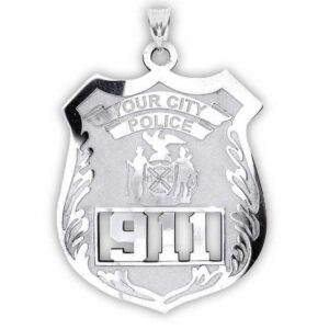 picturesongold.com personalized police badge with your number & department in solid 10k, 14k gold or sterling silver (sterling silver, 1 inch x 1-1/4 inch)