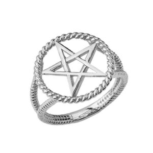 claddagh gold elegant sterling silver open pentagram double rope-style ring (size 11)