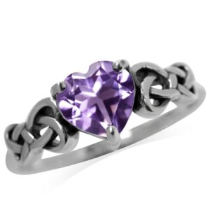 silvershake 1.04ct. natural heart shape amethyst 925 sterling silver celtic knot ring size 7.5