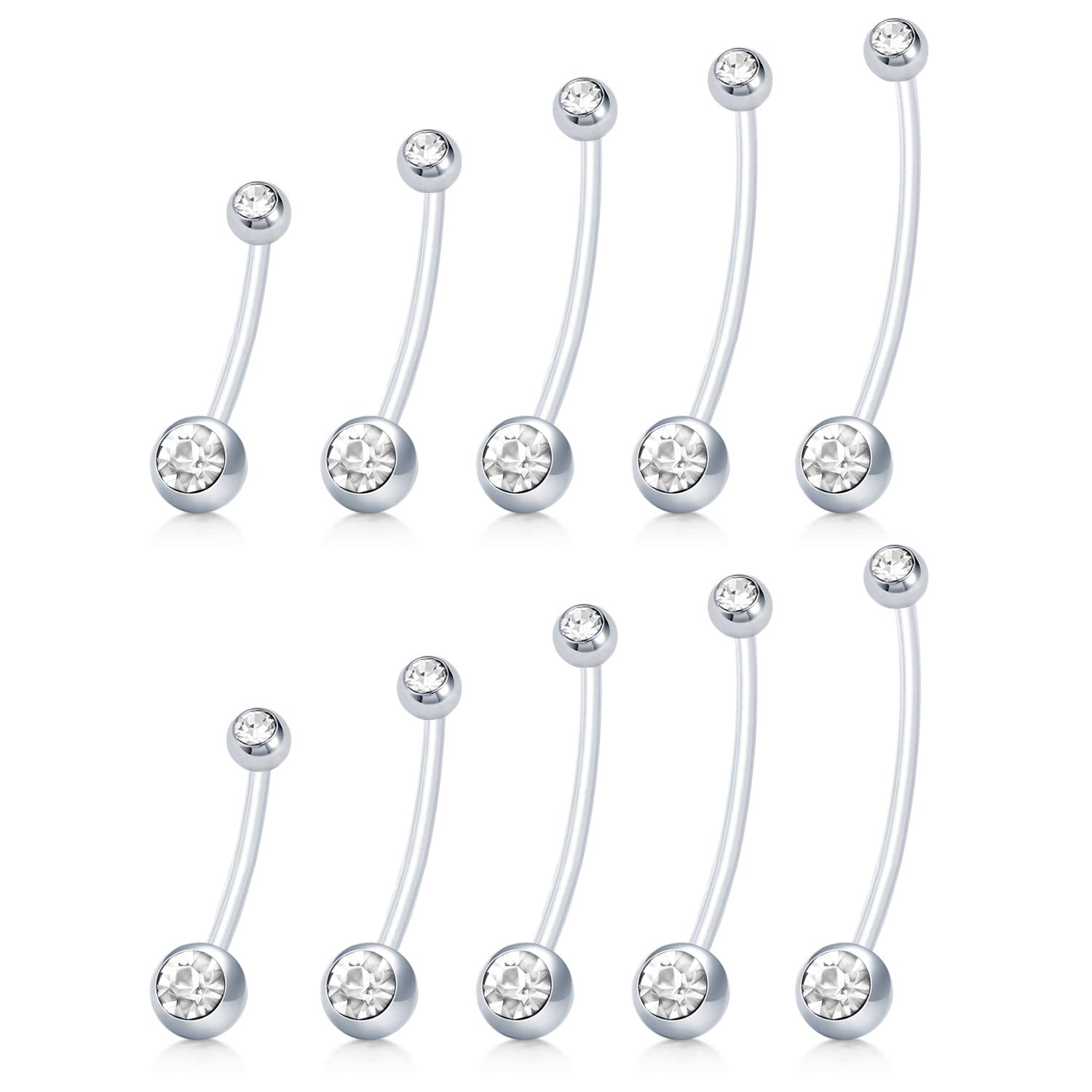 MODRSA 8-10pcs Pregnancy Maternity Belly Button Rings Flexible Bioplast Long Bar Navel Rings Retainer Body Piercing 14G 1&1/2 Inch Length