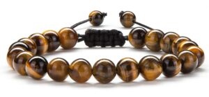 hamoery men women 8mm tiger eye stone beads bracelet braided rope natural stone yoga bracelet bangle(tiger eye stone)