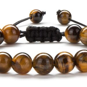 Hamoery Men Women 8mm Tiger Eye Stone Beads Bracelet Braided Rope Natural Stone Yoga Bracelet Bangle(Tiger Eye Stone)