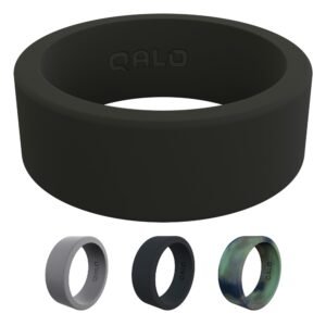 qalo men's basic & flat silicone ring, black (size 11) - men's silicone wedding band - breathable comfort fit silicone rings for men - durable rubber engagement rings for him - 8mm x 2mm