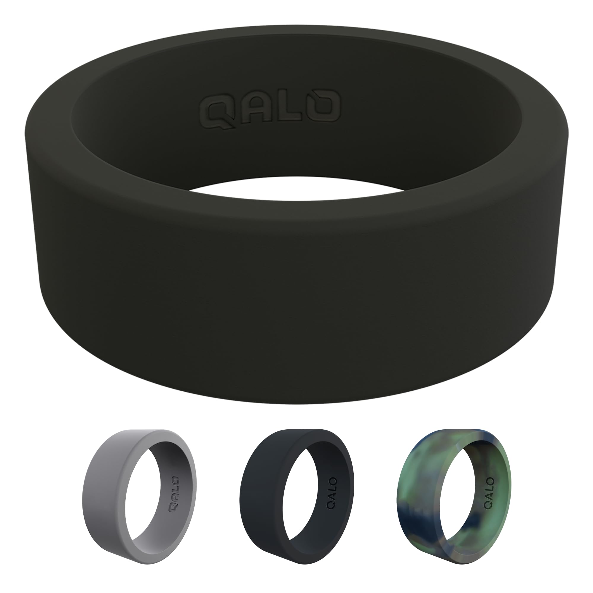 QALO Men's Basic & Flat Silicone Ring, Black (Size 11) - Men's Silicone Wedding Band - Breathable Comfort Fit Silicone Rings for Men - Durable Rubber Engagement Rings for Him - 8mm x 2mm