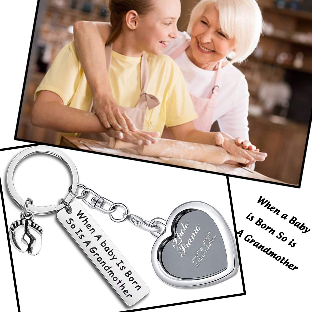 Baby Reveal Gift For Mom Grandma to Be Picture Frame Keychain When a Baby is Born So Is A Grandmother Keychain Baby Announcement Gift for New Grandma (silver)