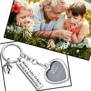 Baby Reveal Gift For Mom Grandma to Be Picture Frame Keychain When a Baby is Born So Is A Grandmother Keychain Baby Announcement Gift for New Grandma (silver)