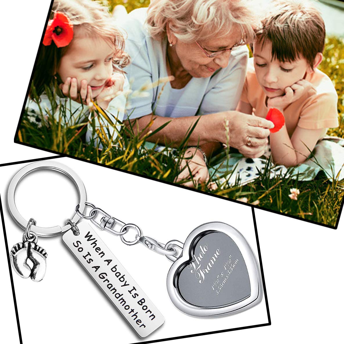 Baby Reveal Gift For Mom Grandma to Be Picture Frame Keychain When a Baby is Born So Is A Grandmother Keychain Baby Announcement Gift for New Grandma (silver)