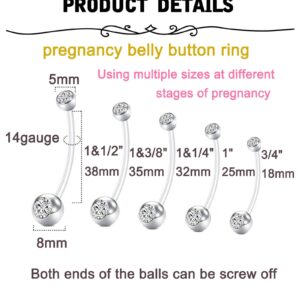 MODRSA 8-10pcs Pregnancy Maternity Belly Button Rings Flexible Bioplast Long Bar Navel Rings Retainer Body Piercing 14G 1&1/2 Inch Length