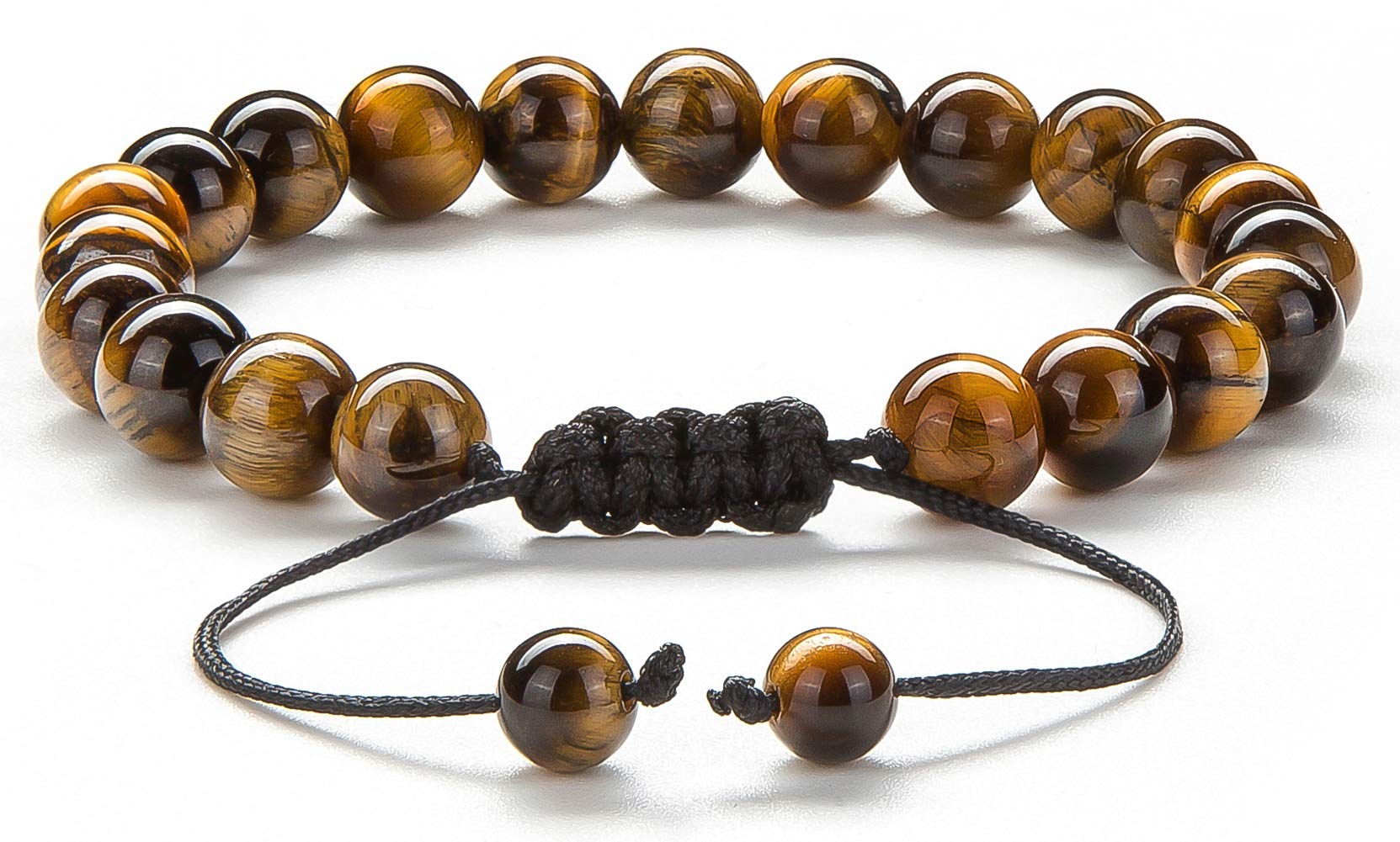 Hamoery Men Women 8mm Tiger Eye Stone Beads Bracelet Braided Rope Natural Stone Yoga Bracelet Bangle(Tiger Eye Stone)