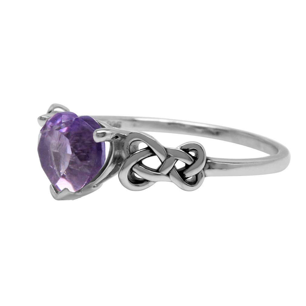 Silvershake 1.04ct. Natural Heart Shape Amethyst 925 Sterling Silver Celtic Knot Ring Size 7.5