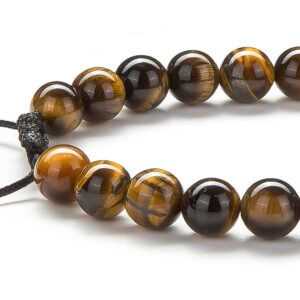 Hamoery Men Women 8mm Tiger Eye Stone Beads Bracelet Braided Rope Natural Stone Yoga Bracelet Bangle(Tiger Eye Stone)