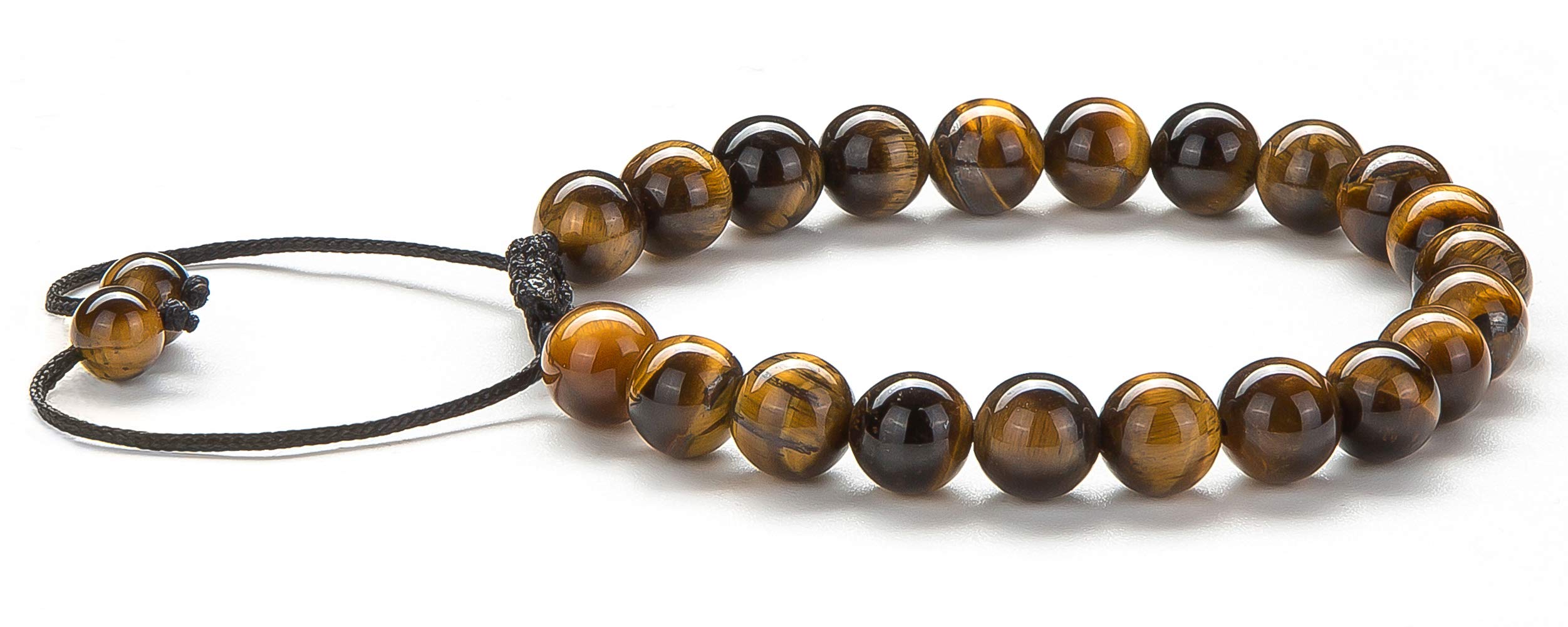 Hamoery Men Women 8mm Tiger Eye Stone Beads Bracelet Braided Rope Natural Stone Yoga Bracelet Bangle(Tiger Eye Stone)