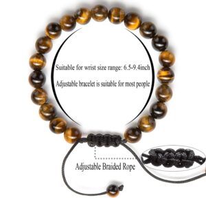 Hamoery Men Women 8mm Tiger Eye Stone Beads Bracelet Braided Rope Natural Stone Yoga Bracelet Bangle(Tiger Eye Stone)