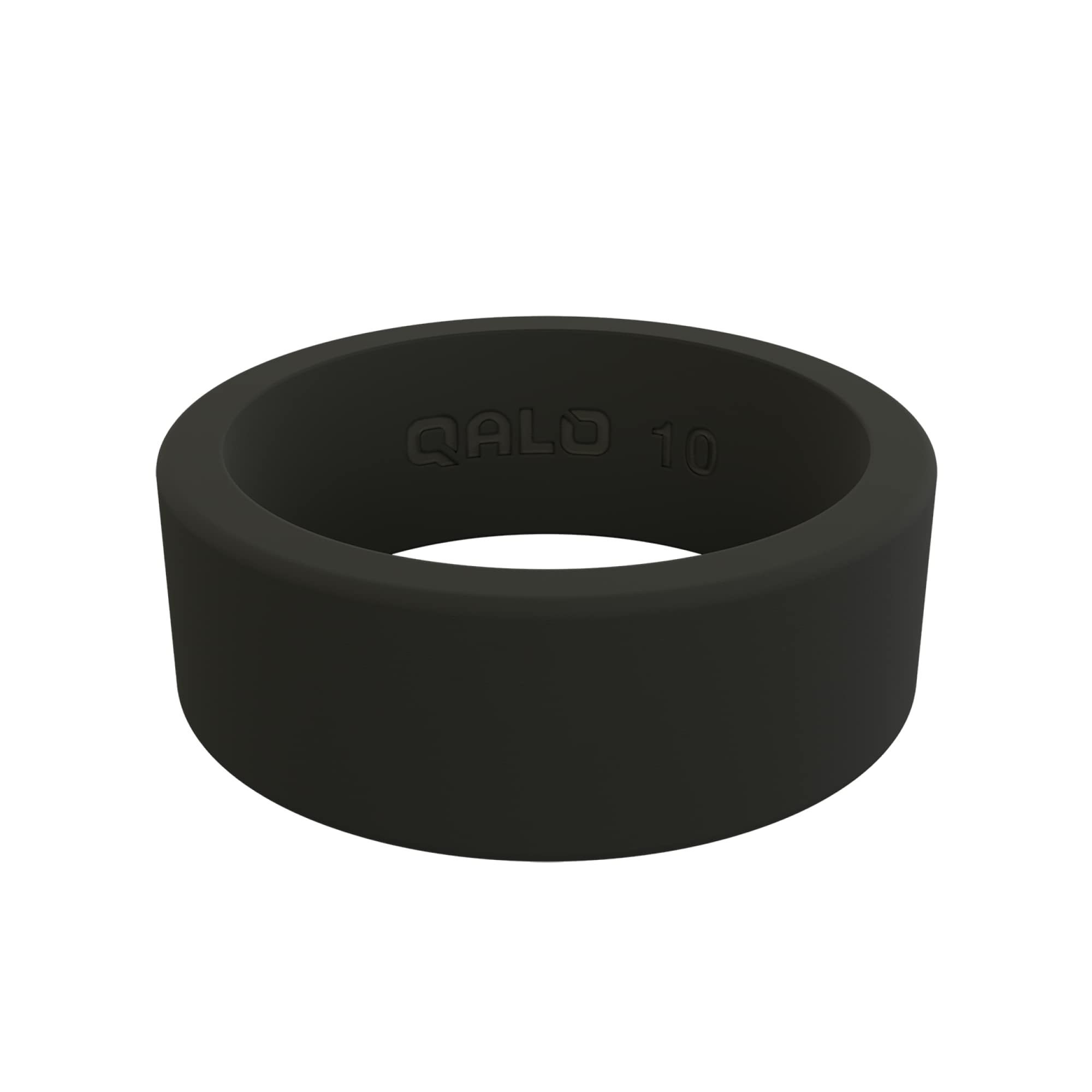 QALO Men's Basic & Flat Silicone Ring, Black (Size 11) - Men's Silicone Wedding Band - Breathable Comfort Fit Silicone Rings for Men - Durable Rubber Engagement Rings for Him - 8mm x 2mm