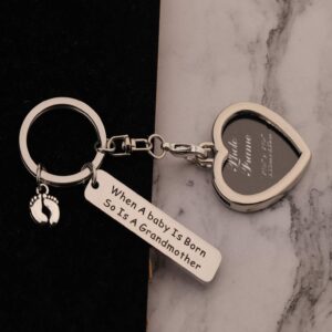 Baby Reveal Gift For Mom Grandma to Be Picture Frame Keychain When a Baby is Born So Is A Grandmother Keychain Baby Announcement Gift for New Grandma (silver)