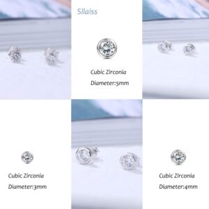 Sllaiss Sterling Silver Cubic Zirconia Bezel Set Stud Earrings Set for Women Round Cut CZ Earrings 3 Pairs Martini Stud Earrings Hypoallergenic