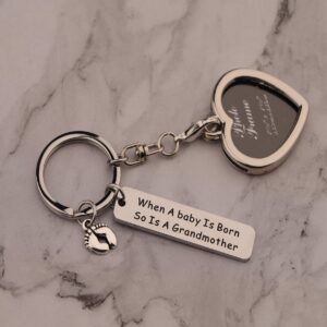 Baby Reveal Gift For Mom Grandma to Be Picture Frame Keychain When a Baby is Born So Is A Grandmother Keychain Baby Announcement Gift for New Grandma (silver)