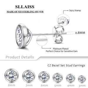 Sllaiss Sterling Silver Cubic Zirconia Bezel Set Stud Earrings Set for Women Round Cut CZ Earrings 3 Pairs Martini Stud Earrings Hypoallergenic