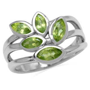 silvershake 1.59ct. 5 stone natural marquise shape peridot 925 sterling silver 3 lines leaf ring size 10