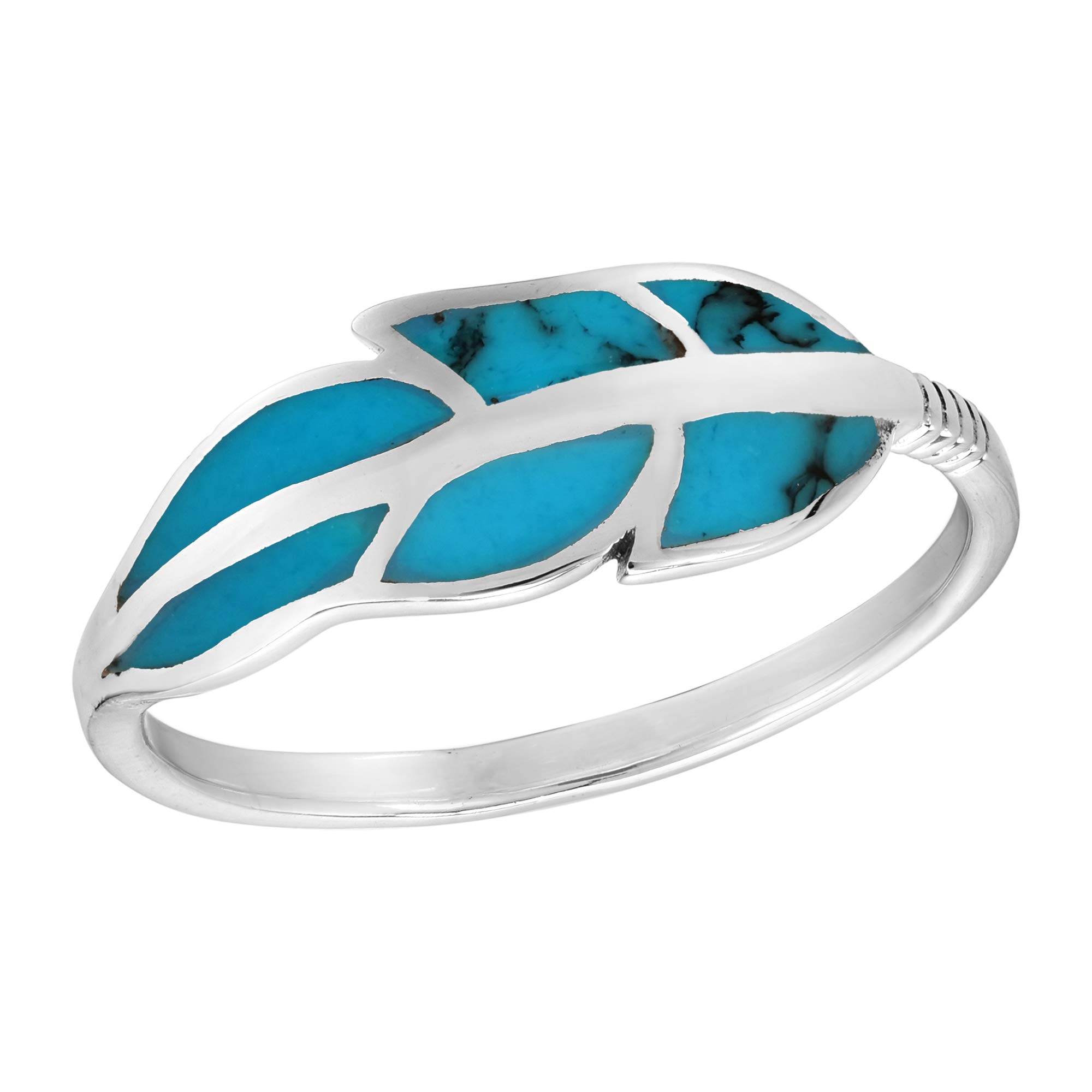 AeraVida Floating Feather Simulated Blue Turquoise Inlay .925 Sterling Silver Ring (9)