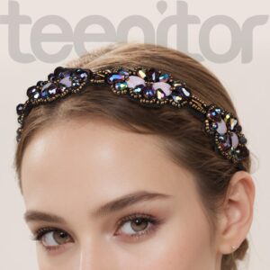 Teenitor Elastic Beaded Headbands, 5pcs Beads Headband,Jewels Headband,Crystal Rhinestone Headband for Women Girls