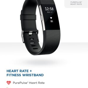 Fitbit Charge 2 Heart Rate + Fitness Wristband Watch, Black,(US Version), Large (6.7 - 8.1 Inch) (Renewed)