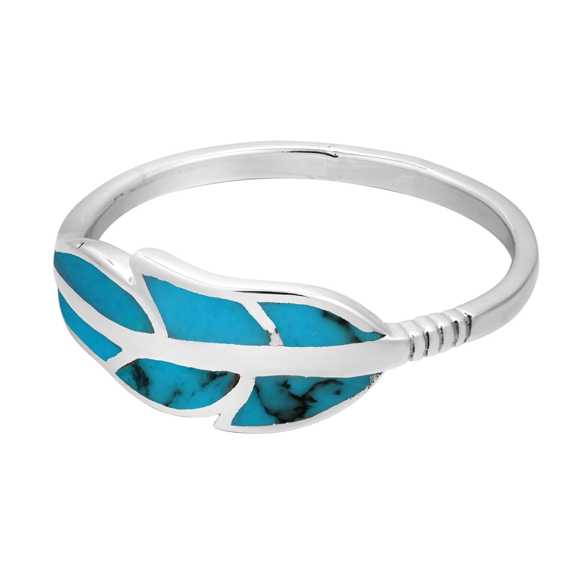 AeraVida Floating Feather Simulated Blue Turquoise Inlay .925 Sterling Silver Ring (9)