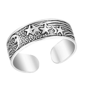 aeravida stellar sky sun moon and shooting stars .925 sterling silver toe ring or pinky ring