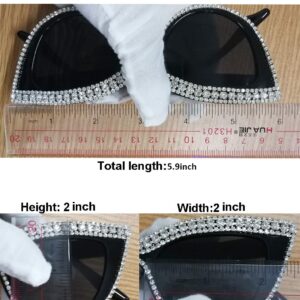 FUPRECIOUS Cat Eye Sunglasses Bling Rhinestones Crystal Black Plastic Frame Eyewear