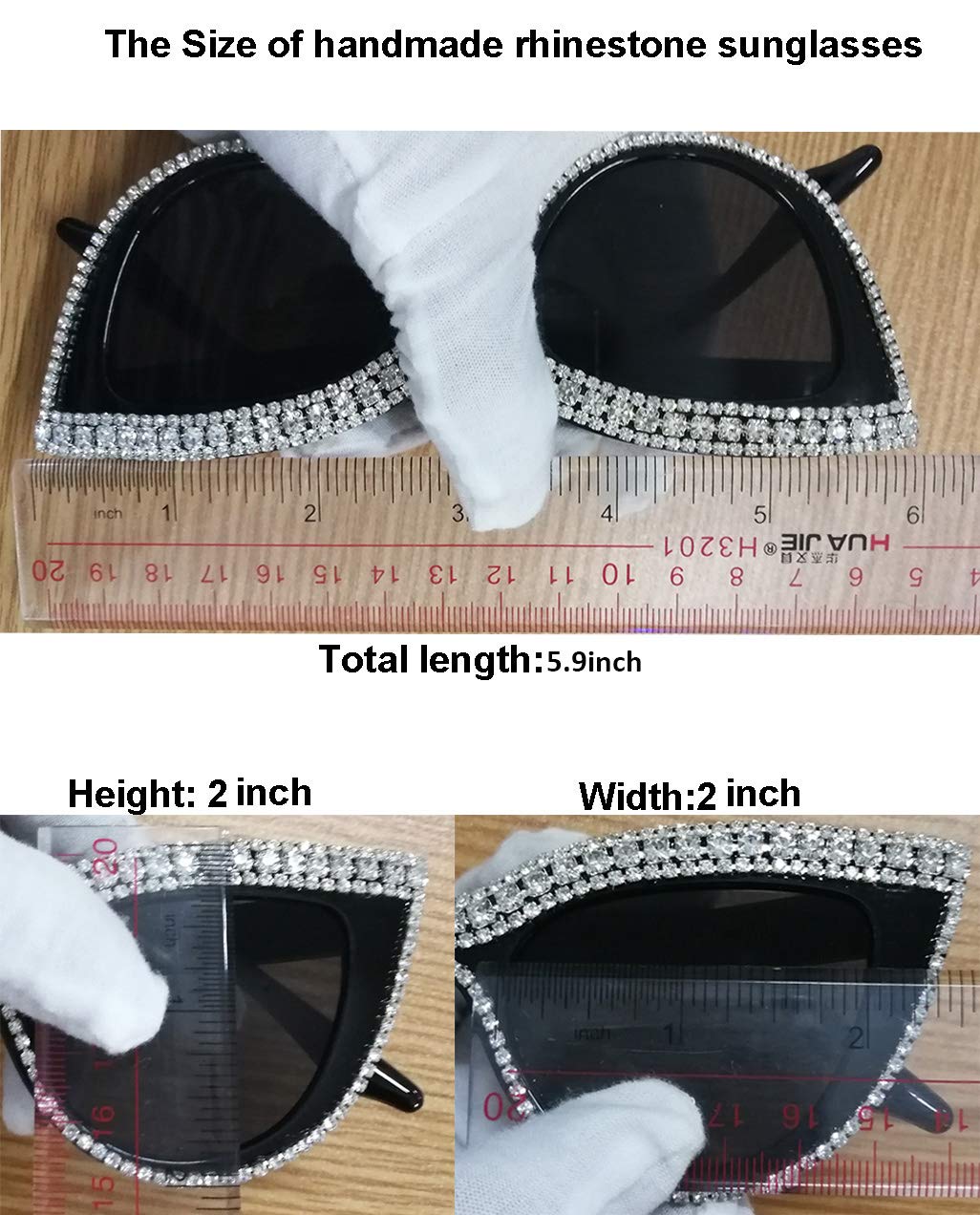 FUPRECIOUS Cat Eye Sunglasses Bling Rhinestones Crystal Black Plastic Frame Eyewear