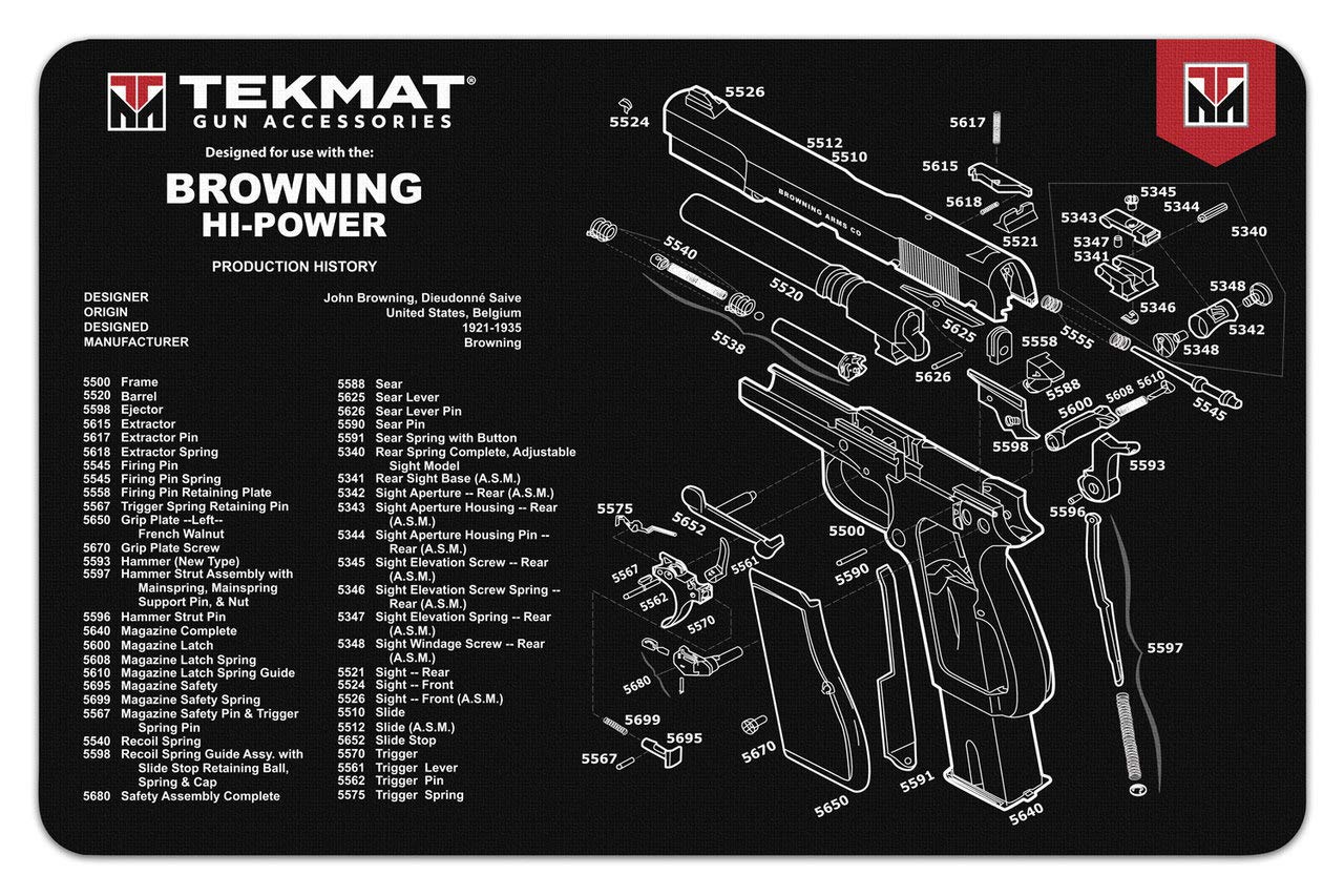 TekMat Browning Hi Power Gun Cleaning Mat, Black, one Size (TEK-R17-BROWNING-HP)