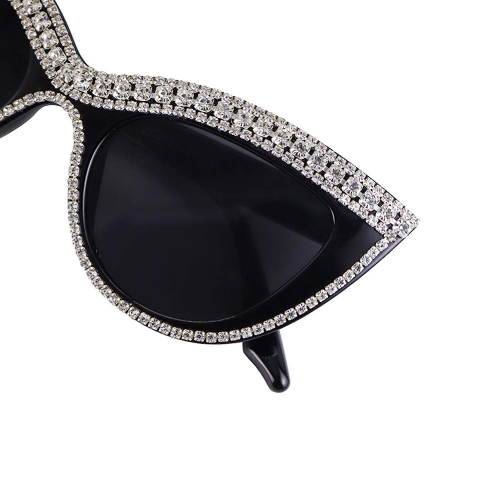 FUPRECIOUS Cat Eye Sunglasses Bling Rhinestones Crystal Black Plastic Frame Eyewear