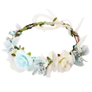 ynimioaox handmade adjustable flower wreath headband halo floral crown garland headpiece,b21-light blue/white