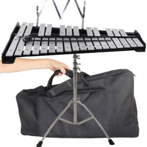 30 keys professional glockenspiel - metal bell kit xylophone with stand, note holder, carrying bag, and 2 mallets