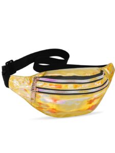 livacasa holographic fanny packs for women cute waist packs shiny waist bum bag waterproof for travel party festival running hiking gold