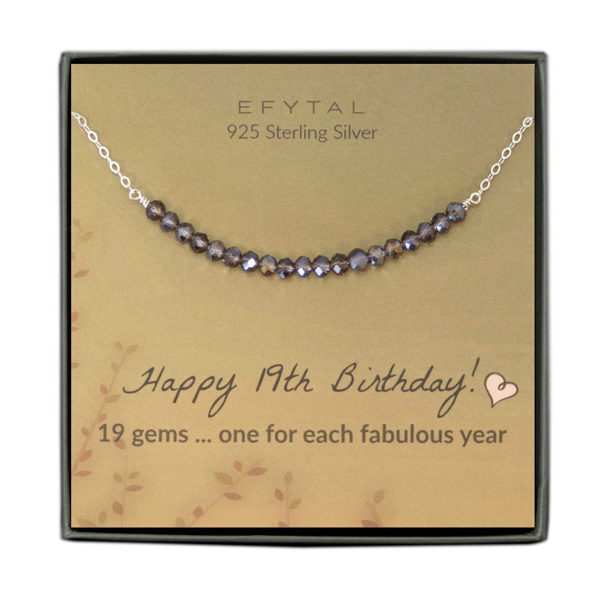 EFYTAL 19th Birthday Gifts for Girls, Sterling Silver Beaded Necklace For Her, 19th Birthday Decorations, 19 Year Old Girl Birthday Gifts