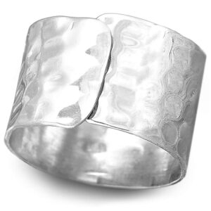 boho-magic 925 sterling silver band ring for women plain thumb wide cuff hammered adjustable (7)