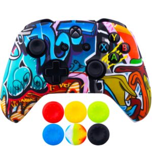 9cdeer 1 piece of siliconetransfer print protective cover skin + 6 thumb grips for xbox one/s/x controller cartoon paints