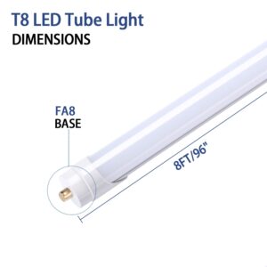 TRLIFE 8FT LED Tube Light, T8 8FT LED Bulbs 45W 5000K Daylight White FA8 Base LED Tube Lights, Fluorescent Light Bulbs Replacement, Frosted Cover, 5400Lumens, Dual-End Powered (12Pack)