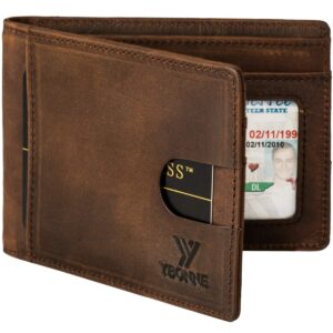 ybonne rfid blocking slim bifold wallets for men, made of finest genuine leather (brown)