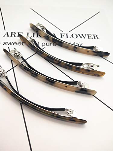 4 Pack 4 Inches Elegant Automatic Hair Clip Long and Thin Handmade Celluloid Onyx Hair Clip Barrette Ponytail Holders for Women Girls