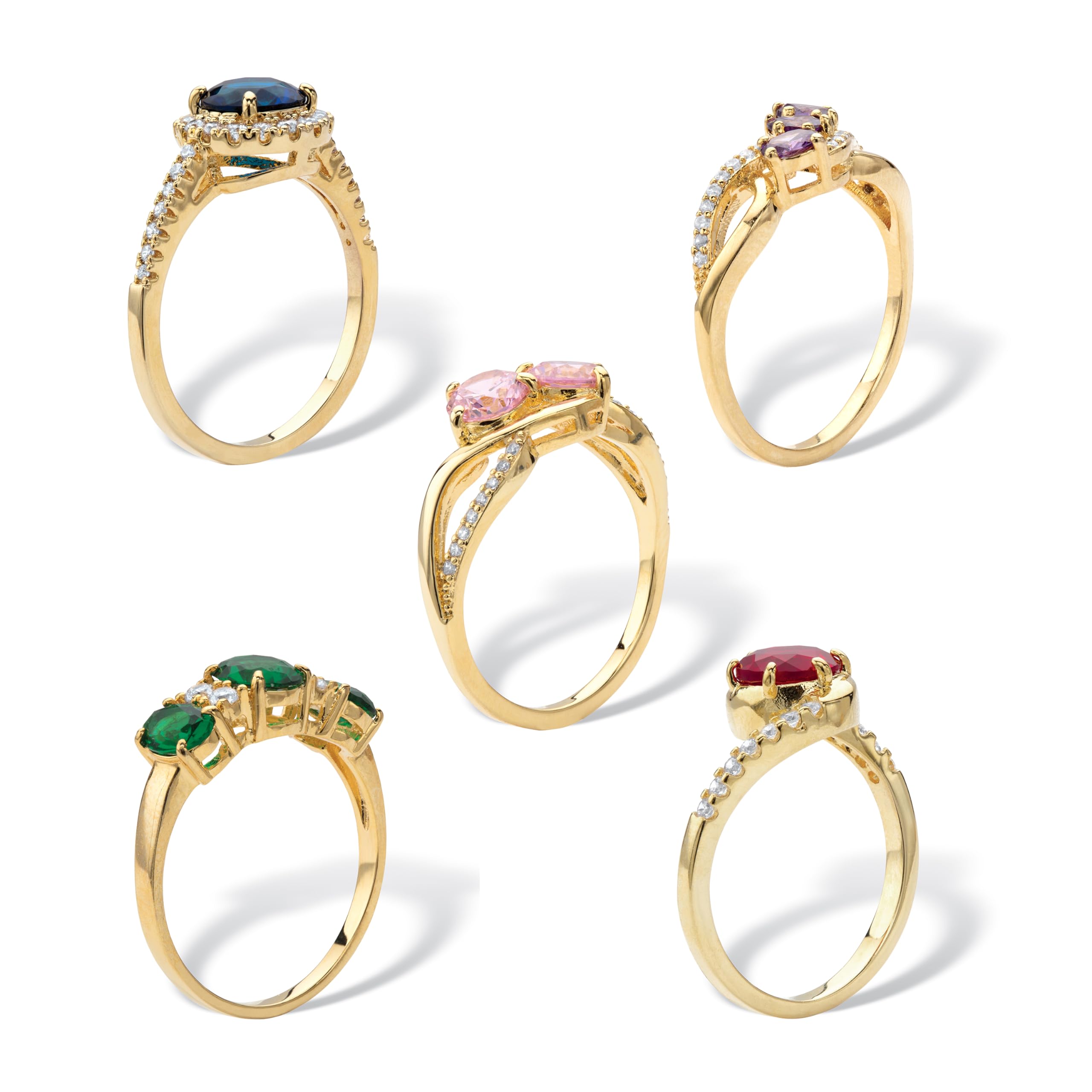 PalmBeach Yellow Gold-Plated Multi Color Simulated Gemstone and Cubic Zirconia 5 Piece Ring Set Size 10