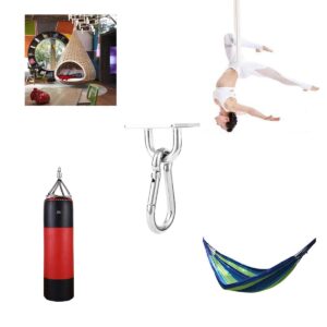 heyous 2 Set M8 Suspension Ceiling Wall Mount U Hook Anchor Hanger Stainless Steel Heavy Duty Multi Purpose Hammock Swing Ceiling Hook Square Base Plate with Snap Hook