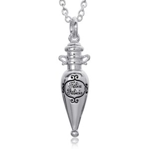 harry potter silver plated felix felicis potion in the bottle pendant necklace, 18” chain