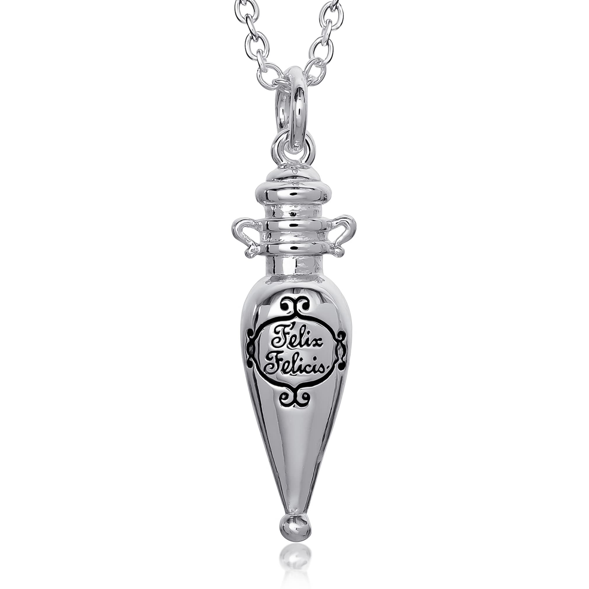 Harry Potter Silver Plated Felix Felicis Potion in The Bottle Pendant Necklace, 18” Chain