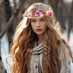 Vivivalue Rose Flower Crown Flower Garland Headband Hair Wreath Floral Headpiece Halo Boho Party Wedding