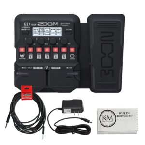 zoom g1x four guitar multieffects processor with expression pedal bundle with (1) 20ft instrument cable, (1) 9v power supply and cloth (3 items)