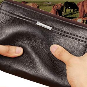 Black Sales Friday Deals Mens Long Leather Cellphone Clutch Wallet Purse for Men Large Travel Business Hand Bag Cell Phone Holster Card Holder Case Gift for Father Son Husband Boyfriend (Brown)