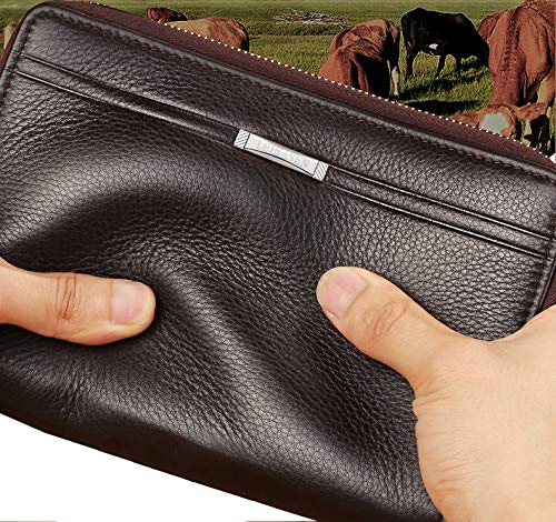 Black Sales Friday Deals Mens Long Leather Cellphone Clutch Wallet Purse for Men Large Travel Business Hand Bag Cell Phone Holster Card Holder Case Gift for Father Son Husband Boyfriend (Brown)